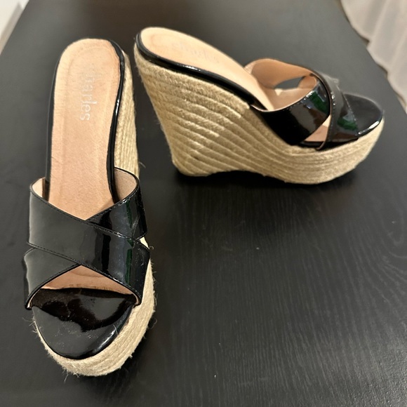 Charles David | Shoes | Size 6 Black Patent Leather Wedges | Poshmark